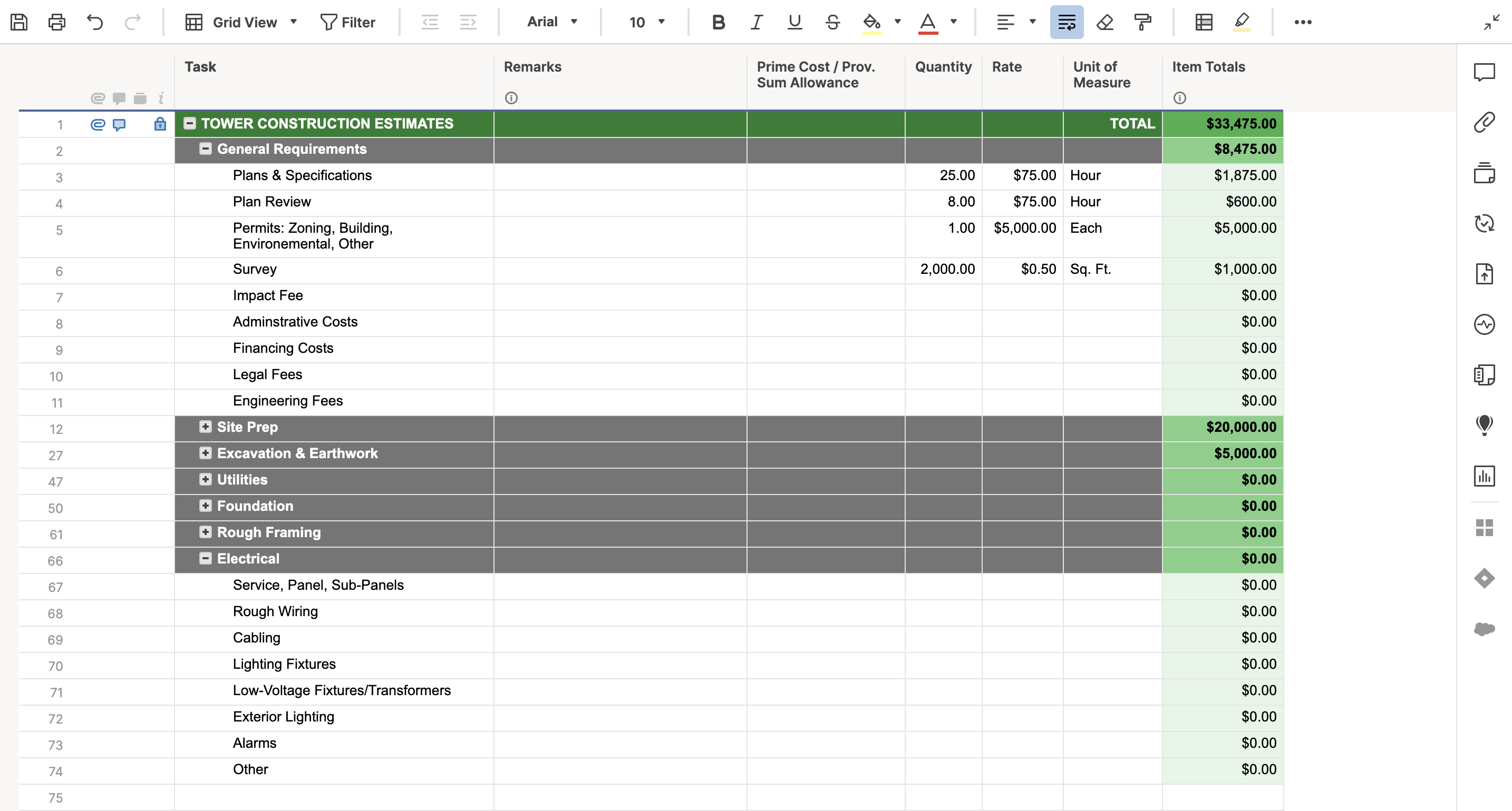 Telecommunications Construction Estimator Template | Smartsheet